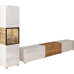 Home Affaire Wohnwand &raquo;BERLIN I, Vitrine T&uuml;rschlag links/rechts wechselbar&laquo; Komplett-Set, 2 Stk. tlg. wei&szlig; ABS-Kunststoff, Glas, Hartfaserplatte B/H/T
