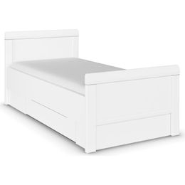 Rauch Stauraumbett &raquo;Bett Einzelbett Stollenbett Bettk&auml;sten EVELYN&laquo; in Komforth&ouml;he mit Holzkopfteil sowie Schubladen MADE IN GERMANY wei&szlig; Liegefl&auml;che 