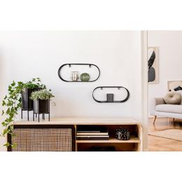 Mirrors and More Wandregal &raquo;Joyce&laquo; Set, 2 Stk. tlg. Mit Metallstreben, Wandmontage schwarz Metall B/H/T: 38cm x 18cm x 10cm, offene F&auml;cher
