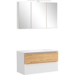 Welltime Badm&ouml;bel-Set &raquo;TRIENT, Set: Spiegelschrank und Waschtisch&laquo; 2 Stk. tlg. wei&szlig; MDF B/H/T: 100cmcm x 200cmcm x 47cmcm