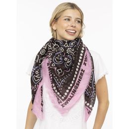 Zwillingsherz Damen Modetuch &raquo;" Paisley"&laquo; Mustermix, Schriftzug, Fransenabschl&uuml;sse rundum, leichtes Material pink Einheitsgr&ouml;&szlig;e