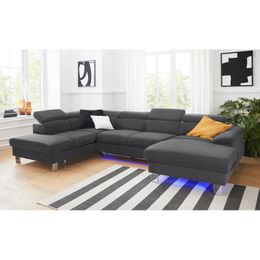 COTTA Wohnlandschaft &raquo;Komaris U-Form, B: 320 cm&laquo; mit Kopfteilverstellung, optional Schlaffunktion, Bettkasten & Licht schwarz Microfaser PRIMABELLE (