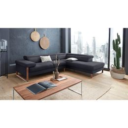 W.Schillig Ecksofa &raquo;finn, Designsofa mit tollem Sitzkomfort, bequem, L-Form&laquo; German Design Award 2016, Fu&szlig;gestell Nussbaum natur, Breite 281 cm grau 