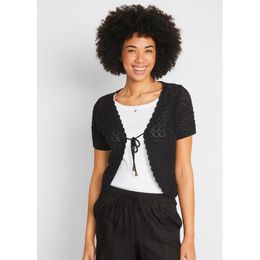 bonprix Damen bonprix Bolero figurbetonte Slim fit Schnittform, feines Ajour-Strickmuster schwarz 52/54 (XXL)