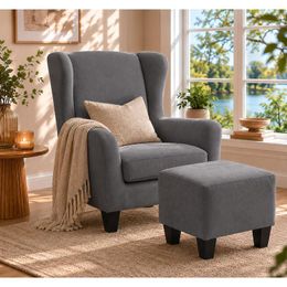 OTTO home Ohrensessel &raquo;CHILLY, Microfaser-Bezug, Sessel mit Hocker&laquo; Set, bestehend aus Sessel und Hocker, 2 Stk. tlg. Unser Dauertiefpreis grau 100% 