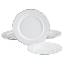 Creatable Tafelservice &raquo;Florine Bunt, Service 8-tlg.&laquo; Teller Set, Elegant, Klassische Form, Zart gewellte R&auml;nder Steingut 8