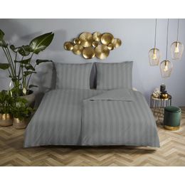 Descanso Wendebettw&auml;sche &raquo;Hotel Sevilla&laquo; 2 Satin, Rei&szlig;verschluss, Wende, Luxe, Streifen, uni grau Satin, Obermaterial: 100% Baumwolle B/L: 135cm x 200cm, 1 Stk