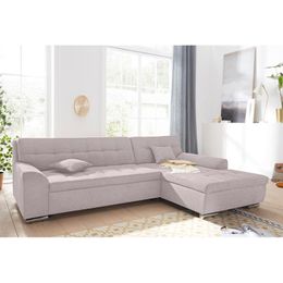 DOMO collection Ecksofa &raquo;Aversa, moderne Steppung, geschwungene Armlehnen, Breite 267cm&laquo; L-Form, wahlweise mit Bettfunktion grau Struktur weich (100% 