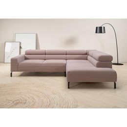 Home Affaire Ecksofa &raquo;Antonelli, L-Form, inkl. Kopfteilverstellung, Breite 276 cm&laquo; mit elektrischer Sitztiefenverstellung, in Cord, ros&eacute; rosa 95% 