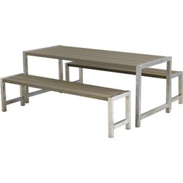 Plus Garten-Essgruppe &raquo;Plankengarnituren&laquo; 3 Stk. tlg. bestehend aus: Tisch und 2 B&auml;nke grau B/H/T: 185cm x 73cm x 186cm