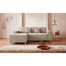 Home Affaire Ecksofa &raquo;Gy&ouml;r&laquo; L-Form, wahlweise mit Bettfunktion und Bettkasten incl. 2 Zierkissen beige Microfaser (100% Polyester);Luxus-Microfaser 