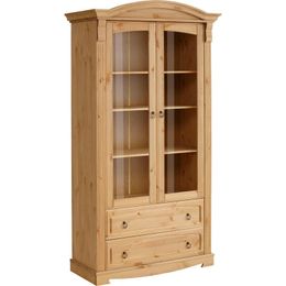 OTTO home Glasvitrine &raquo;Anna&laquo; Gesamtma&szlig;e (B/T/H): ca. 97/46/188 cm, mit Glast&uuml;ren, 2 Schubladen, H&ouml;he 188 cm, aus massiver Kiefer, FSC beige Massivholz