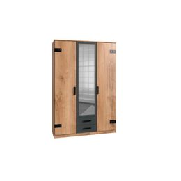 wimex Kleiderschrank &raquo;Liverpool, Made in Germany&laquo; mit Spiegel und 2 Schubladen, 135x58x199cm, Industrial Design grau B/H/T: 135cm x 199cm x 58cm, T&uuml;ren: 3 