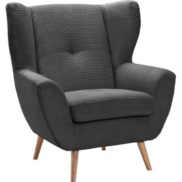 exxpo - sofa fashion Sessel &raquo;ALVESTA, Ohrensessel, Loungesessel mit hohem Sitzkomfort&laquo; gem&uuml;tliche R&uuml;ckenlehne, mit Knopfheftung und hohen Holzf&uuml;&szlig;en, 