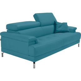Egoitaliano 2,5-Sitzer &raquo;Soul, Design und Sitzkomfort auf hohem Niveau, tolle Details&laquo; inkl. Kopfteilverstellung f&uuml;r noch mehr Komfort, Designfu&szlig; blau Leder &raquo;BULL&laquo;
