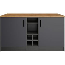 KOCHSTATION K&uuml;cheninsel &raquo;KS-Toronto&laquo; Breite 153 cm, MDF-Fronten, Flaschenregal grau B/H/T: 153cm x 85cm x 100cm