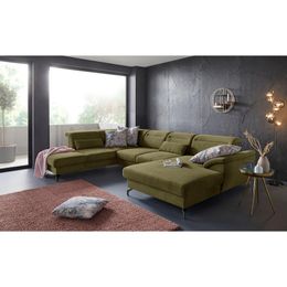 Sit & More sit&more Wohnlandschaft &raquo;Percy U-Form&laquo; 12 cm Fu&szlig;h&ouml;he, Sitztiefenverstellung, wahlweise in 2 Fu&szlig;farben gr&uuml;n B/H/T: 343cm x 77cm x 235cm, Luxus-