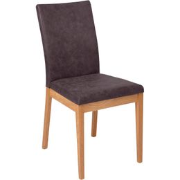 massivline&more 4-Fu&szlig;stuhl &raquo;Oviedo, Stuhl, Esszimmerstuhl, K&uuml;chenstuhl&laquo; () 2 Stk.Massivholz: Wildeiche ge&ouml;lt grau Polyester B/H/T: 46cm x 95cm x 60cm,
