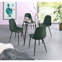 OTTO home Essgruppe &raquo;Danny-Miller&laquo; Set, Set 100 cm, 5 Stk. tlg. Glastisch 100x100 cm mit 4 St&uuml;hlen in Cord, Gestell aus Metall gr&uuml;n B/H/T: 100cm x 