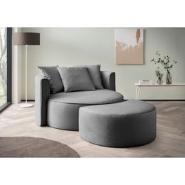 LeGer Home by Lena Gercke XXL-Sessel &raquo;ISALIE Samtoptik, Rundsessel m. Hocker, Lesesessel,Loveseat,Big-Sessel&laquo; Set, trendige Bezugsstoffe, 3 Zierkissen