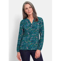 GOLDNER Jerseybluse mit Rundhals, V-Ausschnitt in petrol / gemustert | Gr.: 46