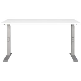 Germania Schreibtisch &raquo;Downey&laquo; h&ouml;henverstellbar von 68-91 cm, verf&uuml;gbar in verschiedenen Breiten wei&szlig; B/H/T: 140cm x 91cm x 80cm, Gestellfarbe Silber