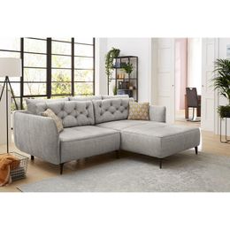 Jockenh&ouml;fer Ecksofa &raquo;Salo L-Form, B: 251 cm&laquo; im Retrolook mit Wellenfederung, mit Zierkissen grau Veloursstoff (100% Polyester);Kissen: 90% Polyester, 10% Viskose