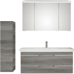 Badm&ouml;bel-Set &raquo;Balto Sprint 3-teilig, Mineralmarmor-Waschtisch mit LED-Spiegelschrank&laquo; 4 Stk. tlg. grau Holzwerkstoff B/H/T: 153cmcm x 200cmcm x 