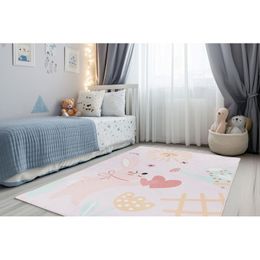 Obsession Kinderteppich &raquo;Magic Kids ML 106&laquo; rechteckig 8 mm H&ouml;he niedliches Hasen Motiv, waschbar, Kinderzimmer rosa Polyester B : 115cm 1 Stk., 8mm, L: 160cm