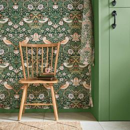WILLIAM MORRIS AT HOME Vliestapete &raquo;Strawberry Thief&laquo; Retro texturiert Design Tapeten gr&uuml;n Vlies B/L: 0,52m x 10m, Rollen: 1