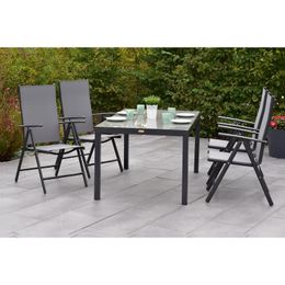 Merxx Garten-Essgruppe &raquo;&raquo;Amalfi&laquo;&laquo; Set, 5-fach verstellbare R&uuml;ckenlehne, 5 Stk. tlg. Tisch: LxB: 150x90 cm grau Aluminium, Polyester Einheitsgr&ouml;&szlig;e
