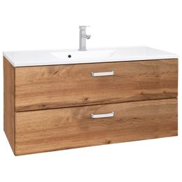 Welltime Waschbeckenunterschrank &raquo;Ravenna&laquo; Badm&ouml;bel Waschtisch inkl. Waschbecken, Breite 100 cm, Soft-Close braun eichefarben, B/H/T: 100cm x 54cm x 