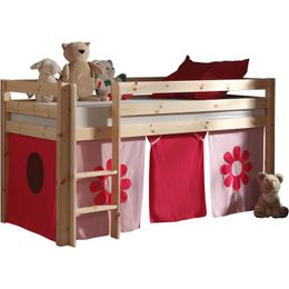 Vipack Hochbett &raquo;Pino, inkl. Rolllattenrost, Leiter und Absturzschutz&laquo; B/H/T ca. 210x114x106cm, massiv Kiefer, verschiedene Farben, inklusive Textil-Vorhang 