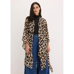 bonprix Damen bonprix Strickponcho aus Polyester, figurumspielende Passform, mit Leopardenmuster braun Einheitsgr&ouml;&szlig;e
