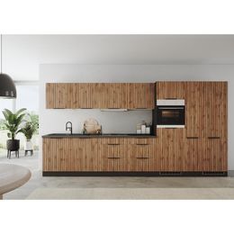 KOCHSTATION K&uuml;chenzeile &raquo;KS-Lagos, Breite 390 cm, wahlweise mit E-Ger&auml;ten&laquo; GK-oder Induktionskochfeld, Sp&uuml;le edelstahl oder schwarz beige B/H/T: 390cm