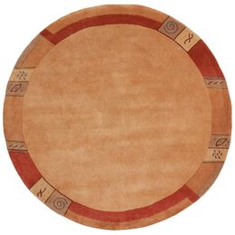 LUXOR living Wollteppich &raquo;India, handgekn&uuml;pft&laquo; rund 20 mm H&ouml;he reine Wolle, mit Bord&uuml;re, Wohnzimmer orange Wolle &Oslash; 200cm 1 Stk., 20mm, &Oslash; 200cm
