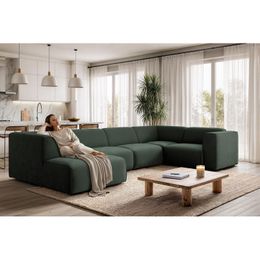 OTTO home Wohnlandschaft &raquo;Merid U-Form, B: 367 cm&laquo; jederzeit durch Module erweiterbar gr&uuml;n Struktur fein (100% Polyester);Samtoptik (100% Polyester);
