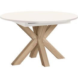 M&auml;usbacher Esstisch, Untergestell Sternform wei&szlig; B/H/T: 130cm x 78cm x 130cm, Mittelauszugmit Einlegeplatte, Gestell: Asteichefarben