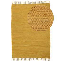 CarpetFine Teppich &raquo;Kelim Chindi uni, auch als L&auml;ufer&laquo; rechteckig 5 mm H&ouml;he Wendeteppich, reine Baumwolle, handgewebt, Uni-Farben, mit Fransen gelb 
