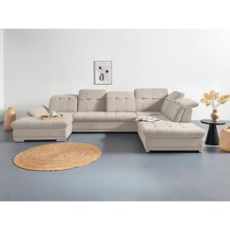 COTTA Wohnlandschaft &raquo;Holiday U-Form mit Sitztiefen-, Armteil- und Kopfteilverstellung&laquo; wahlweise mit Schlaffunktion & Bettkasten beige 100% Polyester