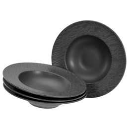 Creatable Pastateller &raquo;Schiefer Black, Pasta Gourmetteller Set 4-tlg&laquo; Teller Set, Seidenmatte Spezialglasur, Ausdruckstarkes Relief schwarz Steinzeug 