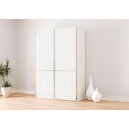 Musterring Schwebet&uuml;renschrank &raquo;Imola W&laquo; inkl. Einlegeb&ouml;den und Kleiderstangen, mit Glast&uuml;ren und Aufleistungen wei&szlig; Floatglas, Holzwerkstoff B/H/T: 148,9cm x 