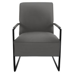 K+w Komfort & Wohnen K+W Komfort & Wohnen Cocktailsessel mit bezogenen Armlehnen, Gestell in Metall schwarz Struktur grau Leder Longlife BRONCO, B/H/T: 62cm x 77cm x 83cm