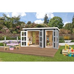 Lasita Maja Gartenhaus &raquo;Zambezi XL&laquo; Blockbohlenhaus 28mm 2-Raum grau Massivholz ohne Fu&szlig;boden, ohne Dacheindeckung