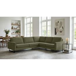 OTTO home Ecksofa &raquo;Pinto, XXL, 250/290 cm, langer Schenkel, Ottomane&laquo; Cord, Chenille, Lederoptik, mit Keder, Metallf&uuml;&szlig;e, Wellenunterfederung gr&uuml;n 