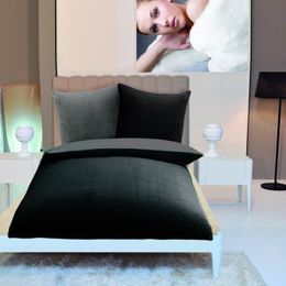 G&ouml;zze Wendebettw&auml;sche &raquo;Superflausch in Gr. 135x200 oder 155x220 cm&laquo; 2 Stk. Fleece kuschelig warm im Winter, Bettw&auml;sche mit Wendeoptik schwarz Microfaser, 
