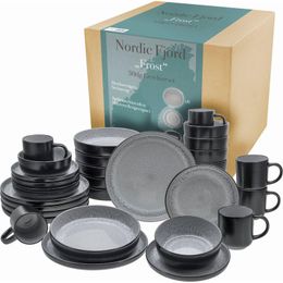 Creatable Kombiservice &raquo;Nordic Fjord&laquo; je 6 Speiseteller, Suppenteller, Dessertteller, Schalen, Kaffeebecher grau Steinzeug 30 Stk.