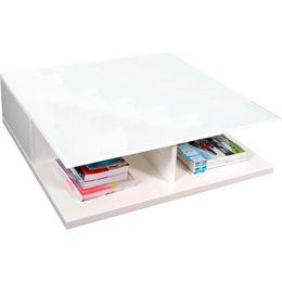 Salesfever Couchtisch &raquo;im minimalistischen Stil&laquo; Kristallklare Tischplatte aus geh&auml;rtetem Glas wei&szlig; B/H/T: 100cm x 36cm x 100cm, Wei&szlig; Hochglanz