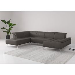 OTTO home Wohnlandschaft &raquo;Caluna&laquo; Inkl.Sitztiefenverstellung, wahlweise mit Kopf- und Armteilverstellung grau B/H/T: 334cm x 81cm x 235cm, NaturLEDER 