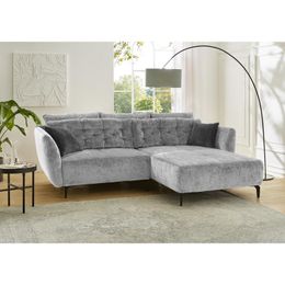 Jockenh&ouml;fer Ecksofa &raquo;Salo L-Form, B: 251 cm&laquo; im Retrolook mit Wellenfederung, mit Zierkissen grau Korpus: 100% Polyester;Kissen: 100% Polyacryl B/H/T: 251cm x 
